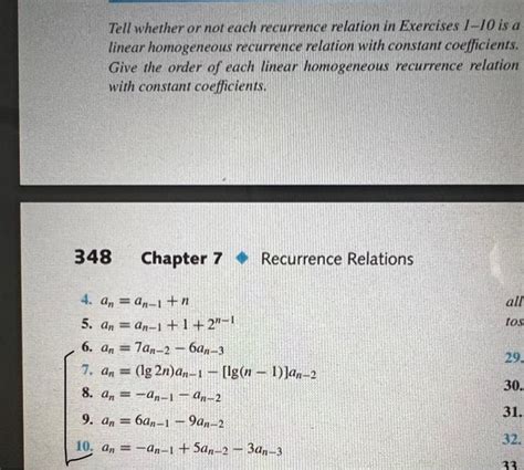 solved tell whether or not each recurrence relation in