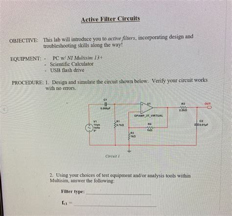 Solved Active Filter Circuits Objective This Lab Will