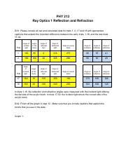 PHY 213 Lab 8 Pdf PHY 213 Ray Optics 1 Reflection And Refraction DA1