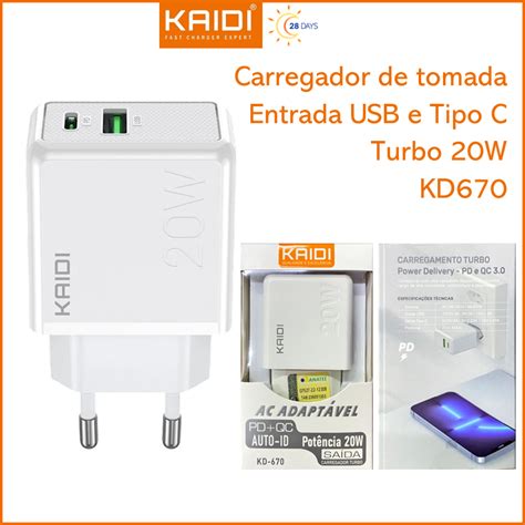Carregador De Tomada Fonte De Carregamento Turbo Com Entrada Tipo C E
