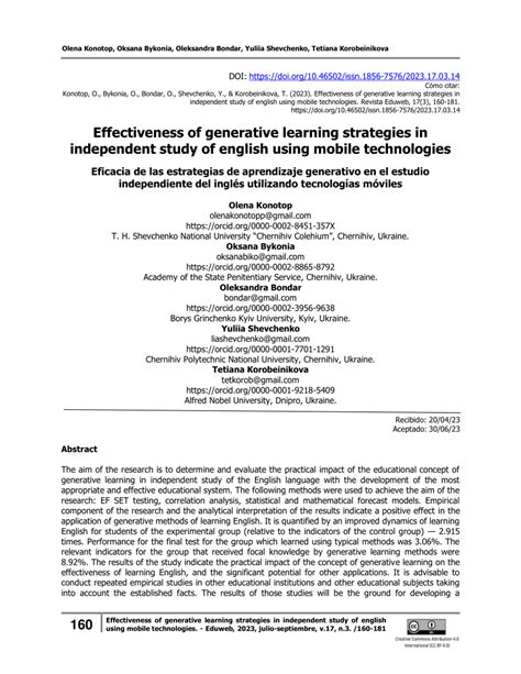 Pdf Effectiveness Of Generative Learning Strategies In Independent