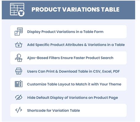 Download Product Variations Table For Woocommerce