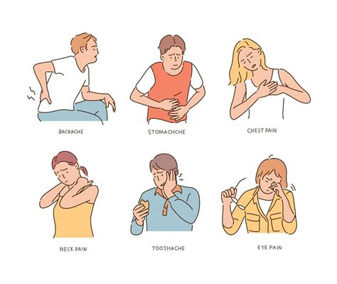 Characters Expressing Pain In Each Part Hand Drawn Style Vector Design