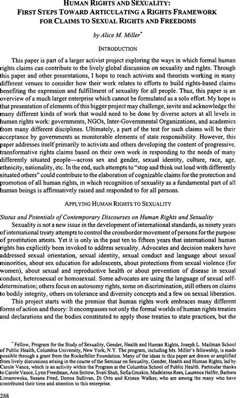 Human Rights And Sexuality First Steps Toward Articulating A Rights Framework For Claims To