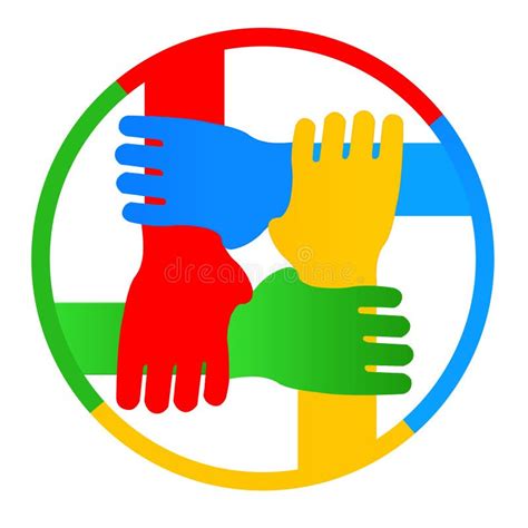 Four Hands Hold Together Line Icon Stock Vector Illustration Of