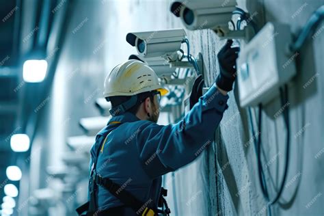 Premium Photo Portrait Of A Working Cctv Camera With Copy Space Generative Ai