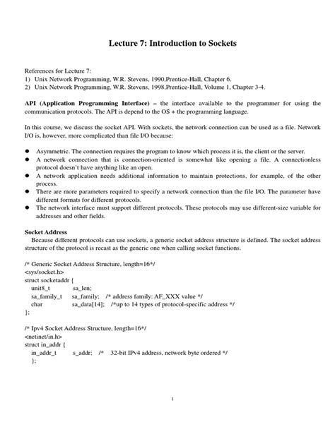 Introduction To Sockets Lecture Pdf Port Computer Networking