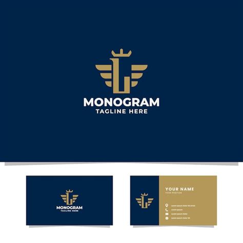 날개와 크라운 모노그램 이니셜 로고가 있는 골드 문자 L 프리미엄 벡터