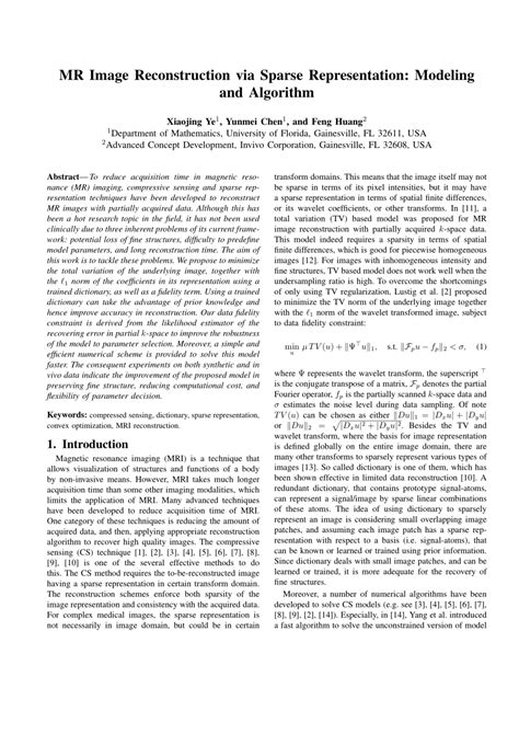 PDF MR Image Reconstruction Via Sparse Representation Modeling And Algorithm