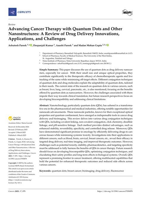Pdf Advancing Cancer Therapy With Quantum Dots And Other