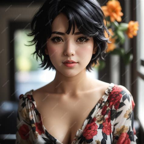 Premium Photo Portrait Of A Beautiful Young Short Haired Asian Girl