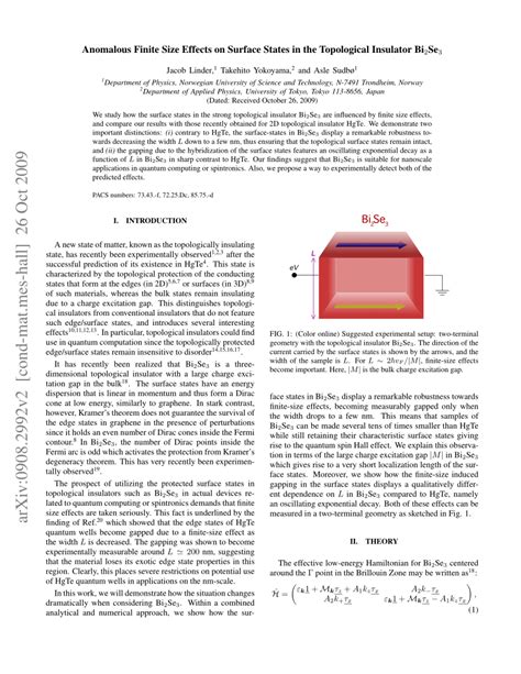 Pdf Anomalous Finite Size Effects On Surface States In The Topological Insulator Bi2se3