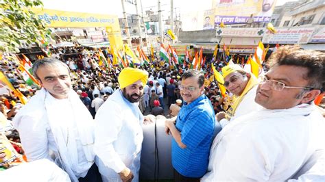 Haryana Arvind Kejriwal Bhagwant Mann Lead AAP S Tiranga Yatra Roadshow In Jind