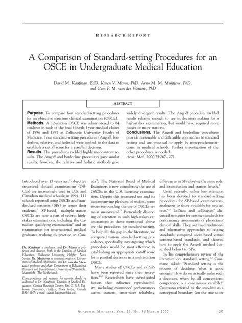 A Comparison Of Standard Setting Procedures For An Osce In Undergraduate Medical Education 2000
