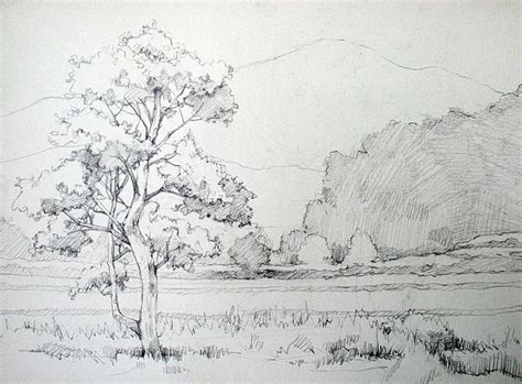 나무가 있는 풍경 수채화 과정 네이버 블로그 Nature Drawing Landscape Pencil