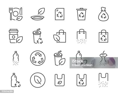 재사용 재활용 자연 녹색 에너지 폐기물 제로 등의 에코 플라스틱 아이콘 세트 썩음에 대한 스톡 벡터 아트 및 기타 이미지