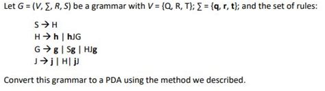 Solved Convert This Grammar To A PDA Using The Method Chegg
