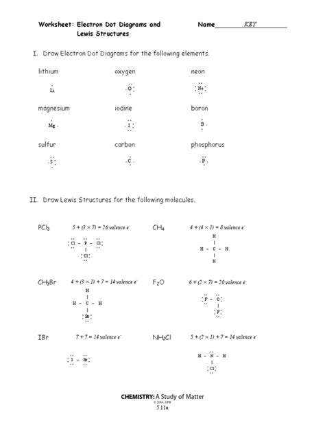 Electron Dot Structureslewis Structures Chemistry Worksheet Answer Key
