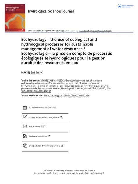 Ecohydrology The Use Of Ecological And Hydrological Processes For