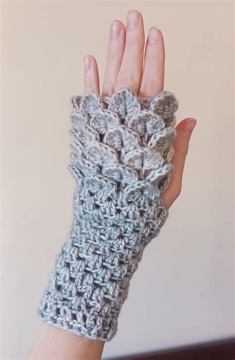 Crocheted Dragon Scale Fingerless Gloves Winter Frost Etsy