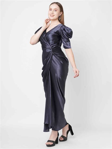 Solid Wrap Maxi Length Dress Mish India