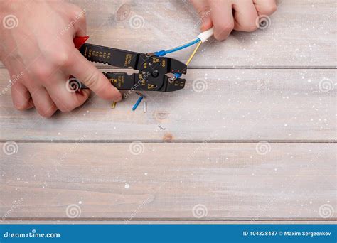 Process Of Installing The Electrical Terminals Stock Image Image Of Cord Connect