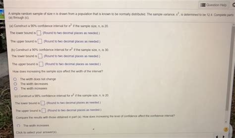 Solved Question Help A Simple Random Sample Of Size N Is Chegg