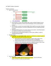 PSYB51LEC8 Docx LECTURE 8 Models Of Attention Models Of Attention