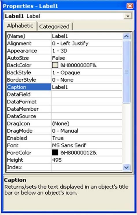 Visual Basic 60 Tutorials Code And Project For Beginners Label Control Properties Of Visual