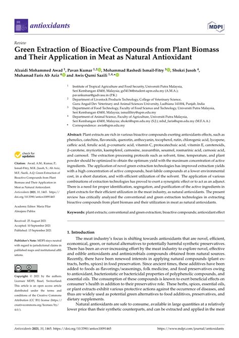 PDF Green Extraction Of Bioactive Compounds From Plant Biomass And Their Application In Meat