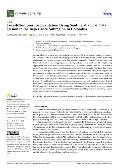 pdf forest nonforest segmentation using sentinel 1 and 2 data fusion