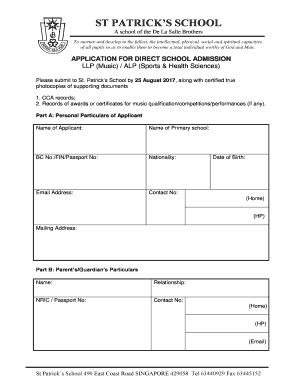 Fillable Online Stpatricks Moe Edu Secondary DSA Sec Application Form DSA Wushu Beatty
