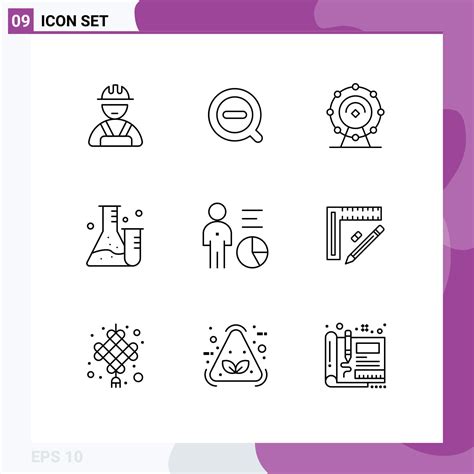Pictogram Set Of 9 Simple Outlines Of Efficiency Chart Wifi Science Tube Editable Vector Design