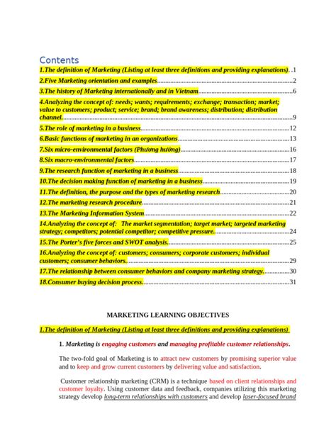 Marketing Learning Objectives Pdf