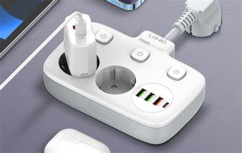 LDNIO Razdelilnik, hub s 2 AC vhodoma AC, 3x USB, USB-C, LDNIO SE2435 ...