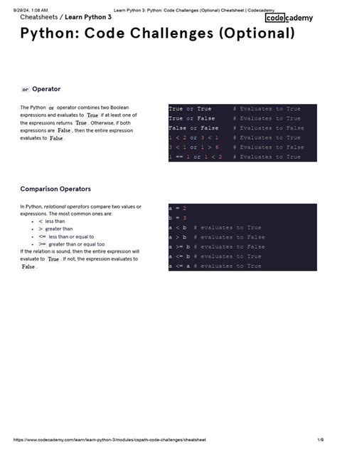 Learn Python 3 Python Code Challenges Optional Cheatsheet Codecademy Pdf Parameter