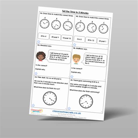 Year 2 Tell The Time To 5 Minutes Reasoning And Problem Solving Resource Classroom Secrets