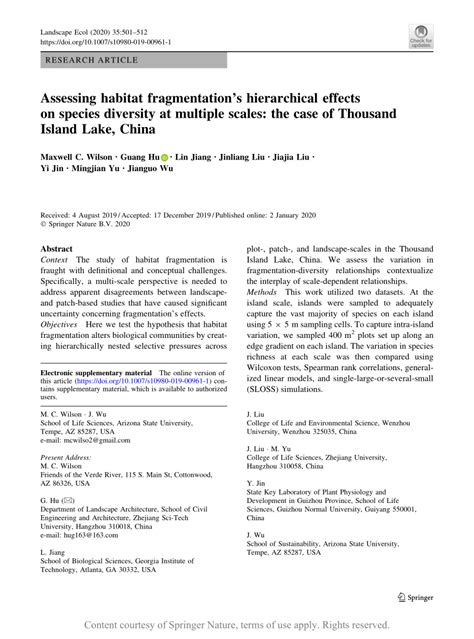 Assessing Habitat Fragmentations Hierarchical Effects On Species Diversity At Multiple Scales