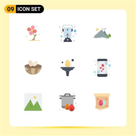 Editable Vector Line Pack Of 9 Simple Flat Colors Of Spring Easter Oil Lamp Eggs Nature Editable