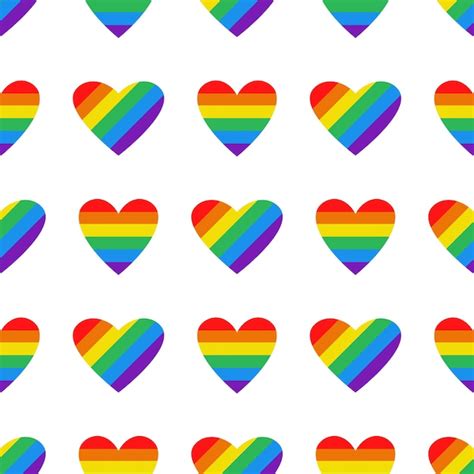 무지개 색 원활한 패턴 프라이드 월 Lgbtq의 프라이드 하트 하트와 벡터 Lgbt 패턴 프리미엄 벡터