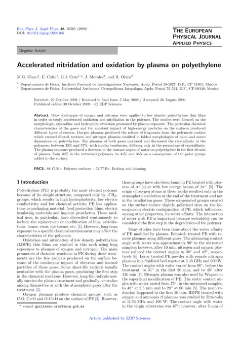 Pdf Accelerated Nitridation And Oxidation By Plasma On Polyethylene