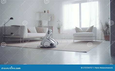 Automated Housekeeping Robot Maid Cleaning The House With A Vacuum Machine Ai Generated Stock