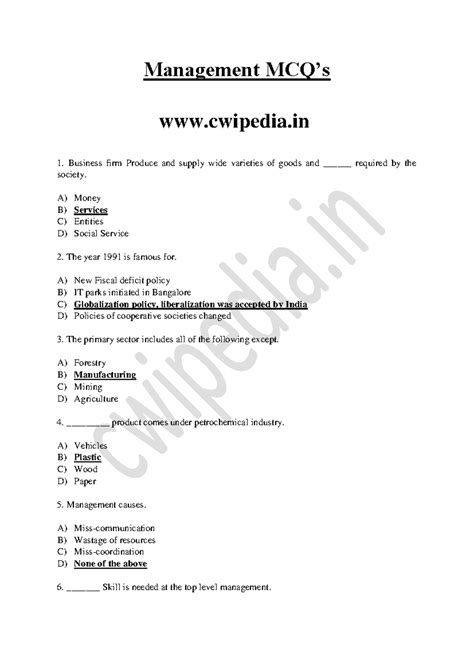 Man 1 Cwipedia For The Msbte Preperation Management Mcqs Cwipedia