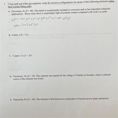 Solved 1 Using Spdf And Noble Gas Notations Write The