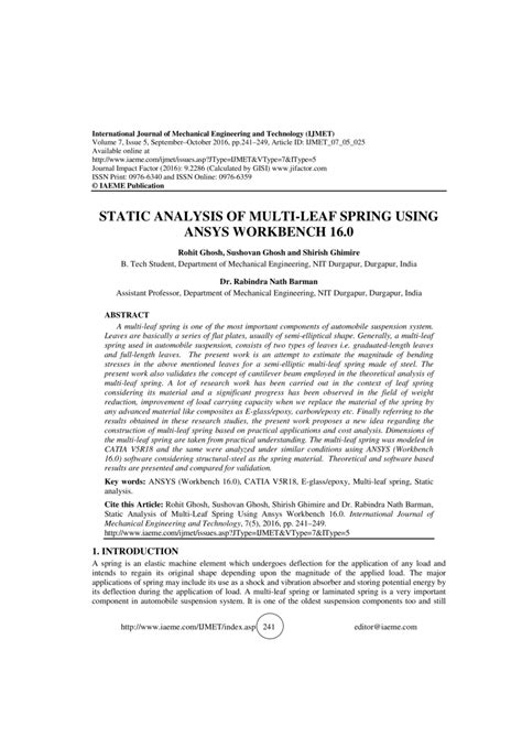 Pdf Static Analysis Of Multi Leaf Spring Using Ansys Workbench 16 0