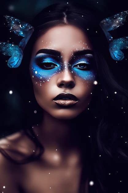 Premium Photo A Woman With Blue Eyes And A Butterfly On Her Face