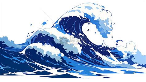 蓝色波涛汹涌的卡通海浪插画图片下载 正版图片402618960 摄图网