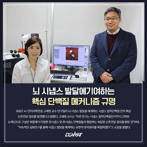 dgist 👏뇌 시냅스 발달에 기여하는 핵심 단백질 메커니즘 규명👏 dgist 뇌·인지과학전공