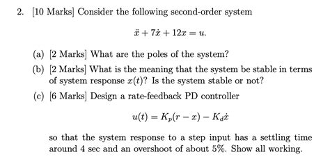 Solved 2 10 Marks Consider The Following Second Order