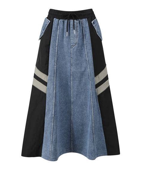 포스티 스포티 데님 배색 밴딩 플레어 롱 스커트 Bw3sk001l0